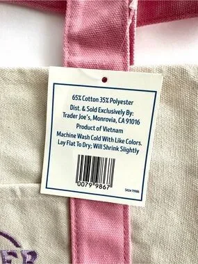 Trader Joe'S | Bags | Trader Joes Cream Canvas Tote With Pink Trim Nwt ...